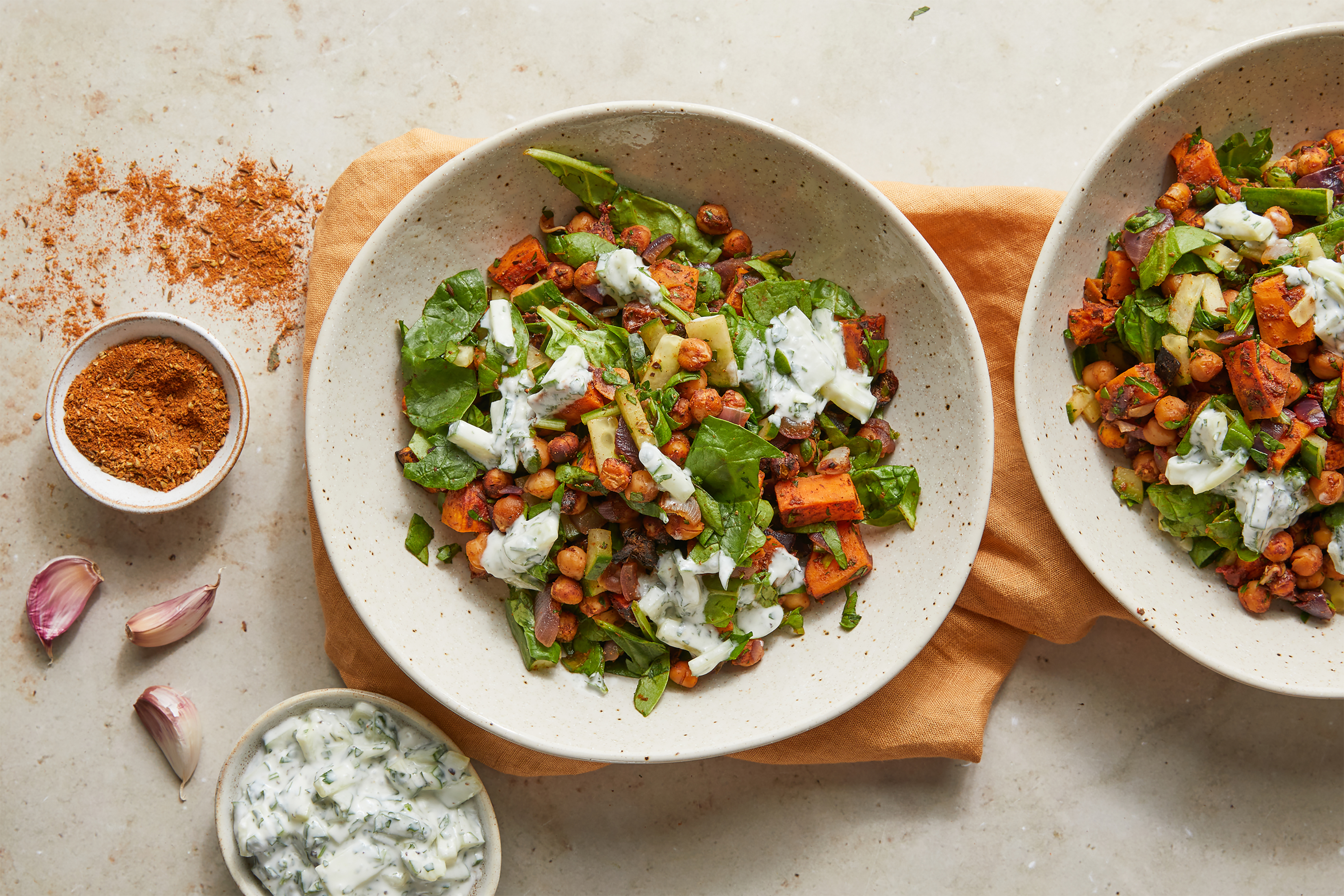 Chickpea & Sweet Potato Salad with Cucumber Yoghurt (30 mins, Vegan ...