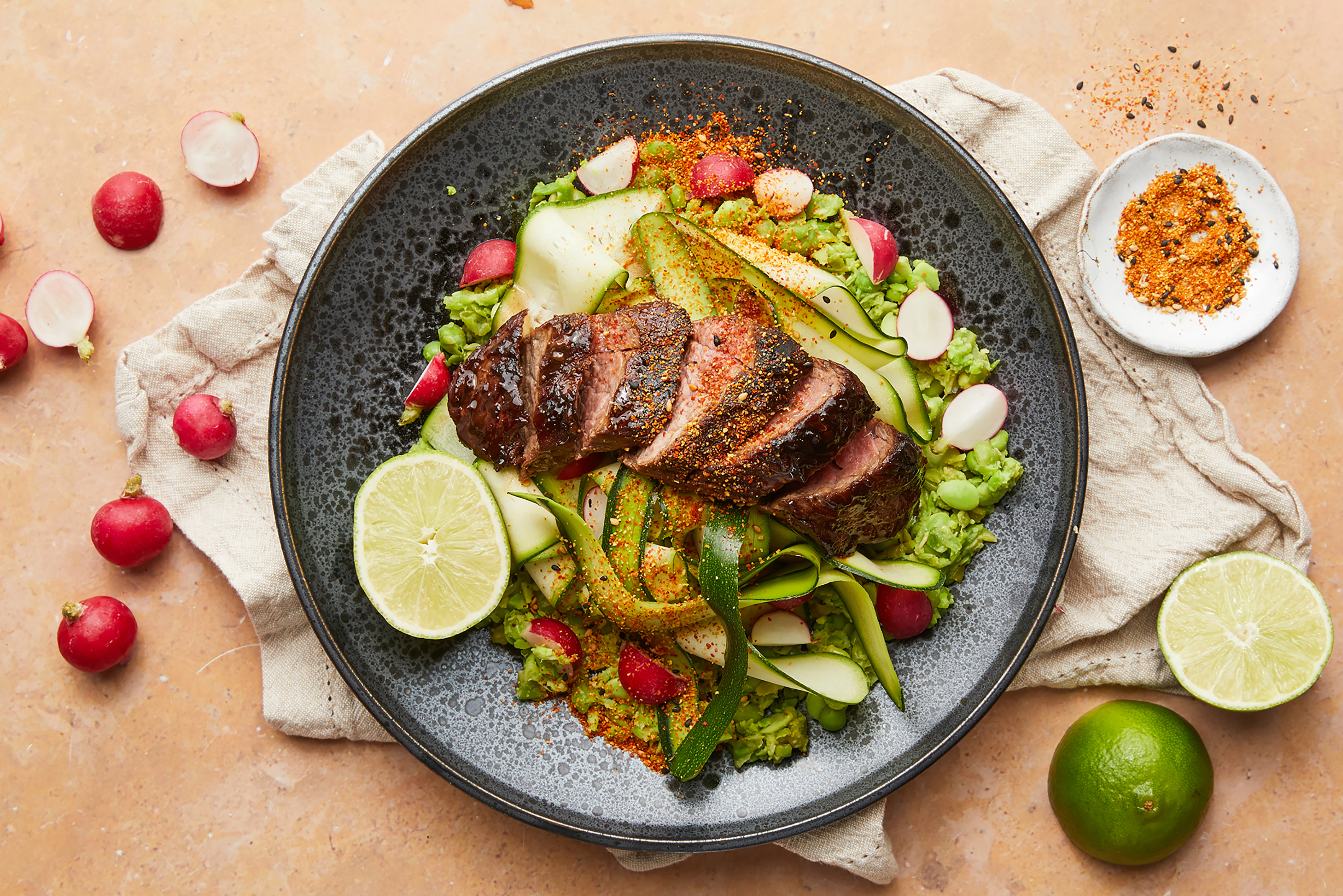 Miso-glazed Steak & Togarashi Smashed Peas (15 mins, Beef) Recipe ...
